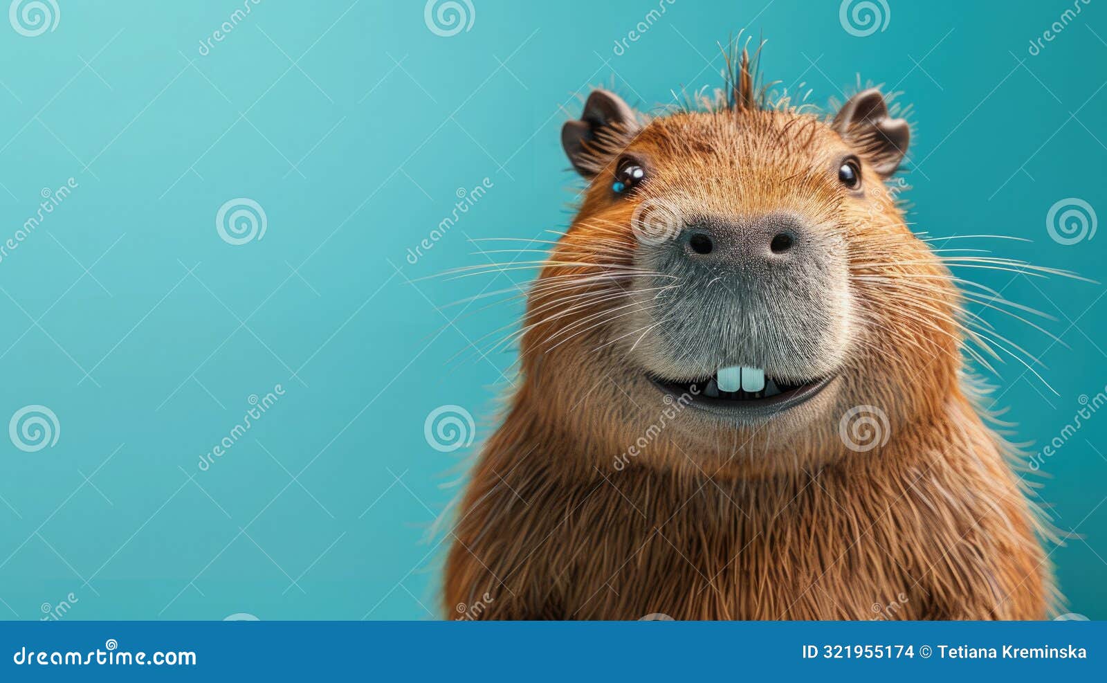 Adorable Smiling Cartoon Capybara on Vibrant Blue Background Stock ...