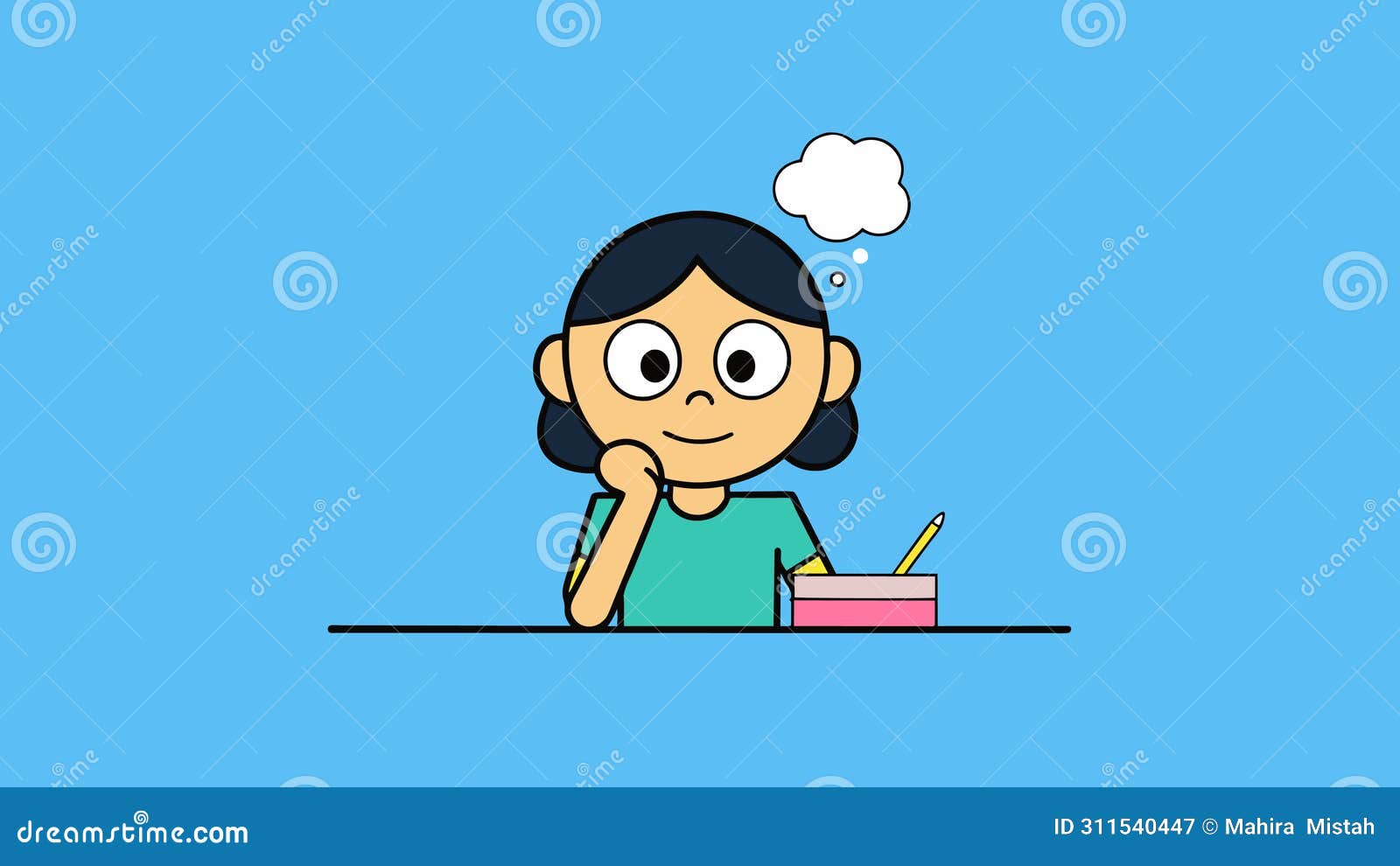 Adorable Student Contemplating Class Task Charming Girl in Thought ...