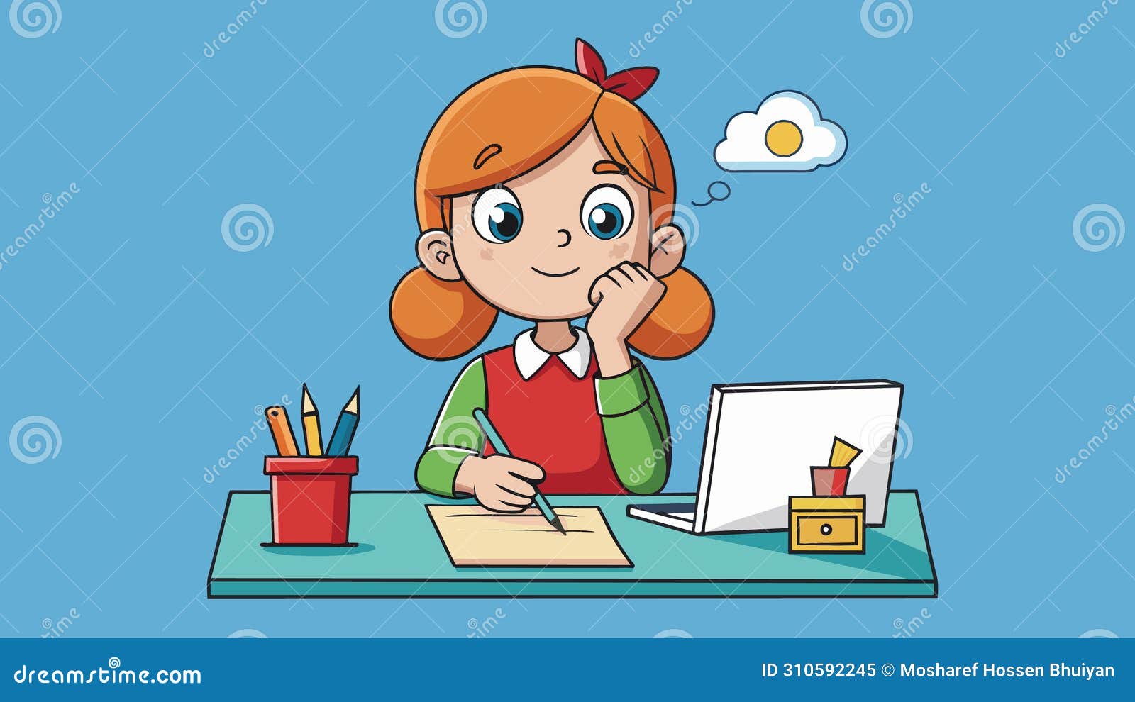 Adorable Student Contemplating Class Task: Charming Girl in Thought ...