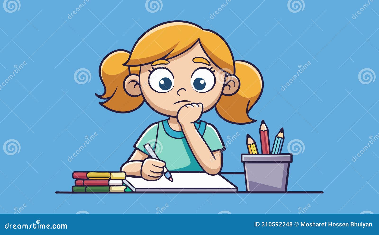 Adorable Student Contemplating Class Task: Charming Girl in Thought ...