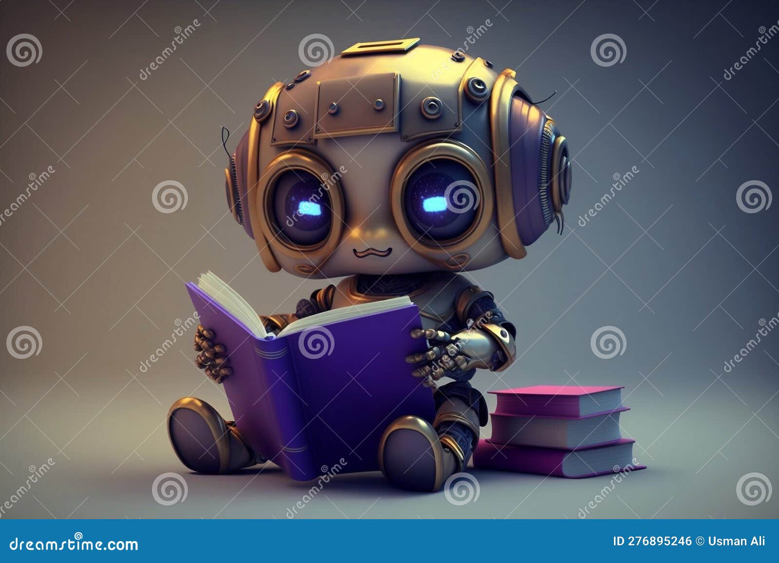 An Adorable, Surprised Robot Child Reading a Book. AI Stock ...