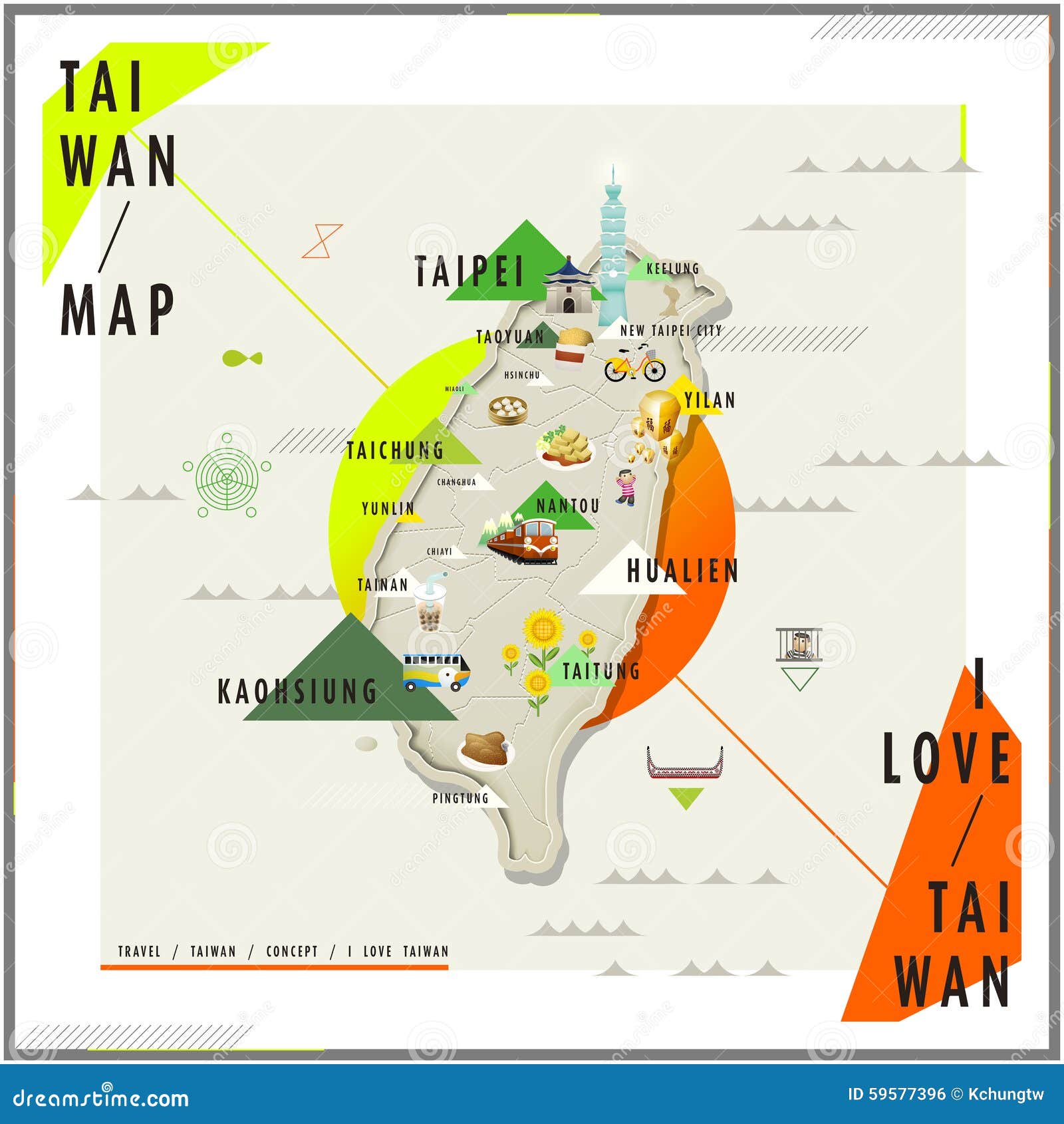 Adorable Taiwan travel map stock vector. Illustration of landmark ...