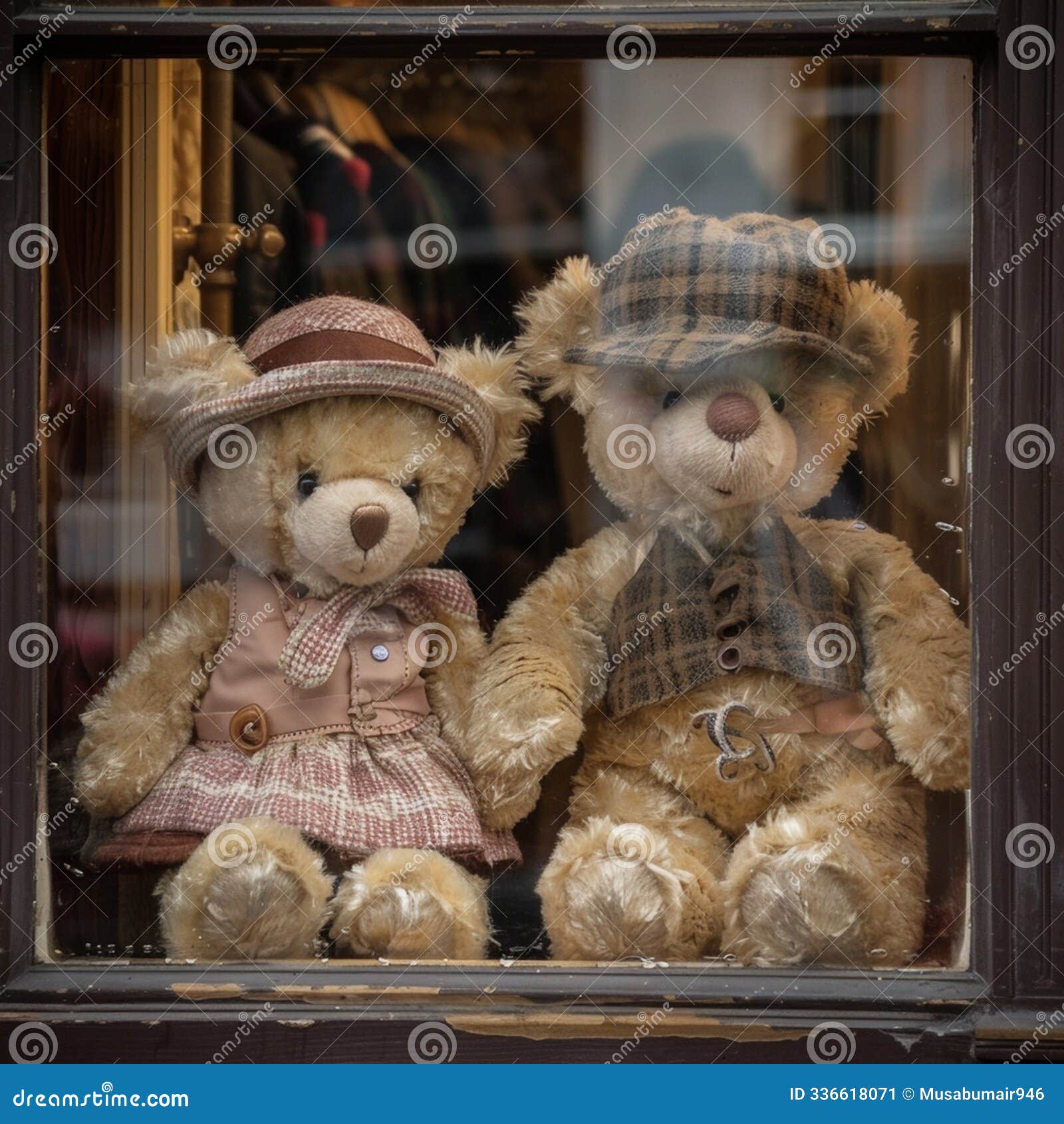 Adorable Teddy Bears in Stylish Window Display Stock Illustration ...