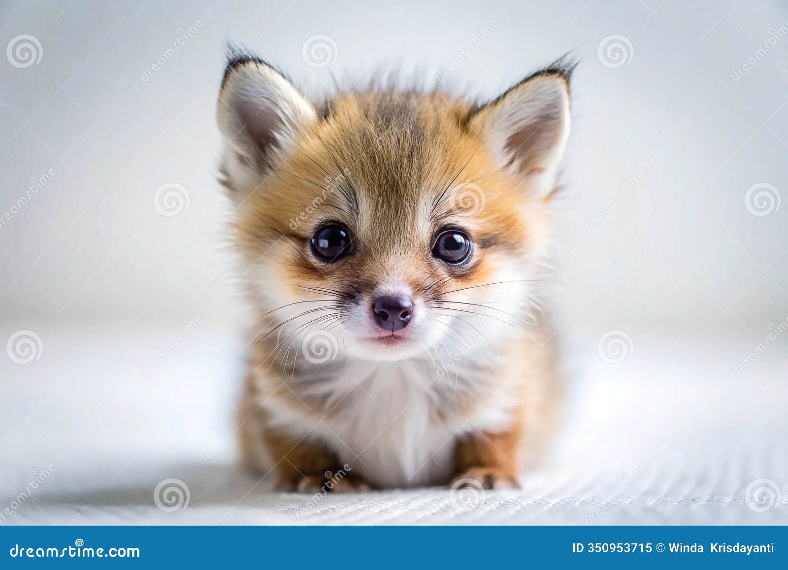 Adorable Tiny Fox Kit with Big Eyes, Fluffy Fur, Sitting on White ...
