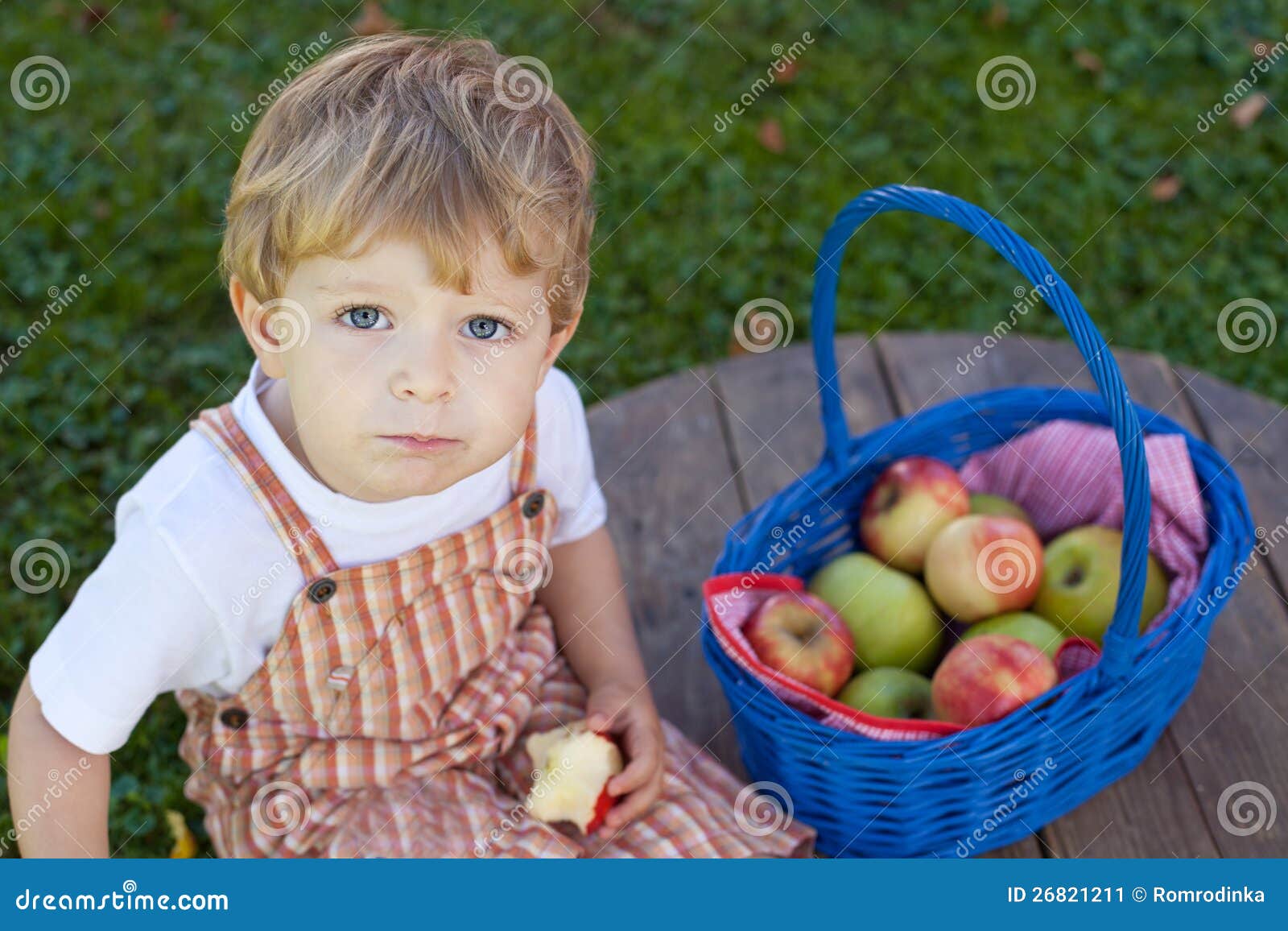 Adorable Toddler Eating Fresh Apple Stock Image - Image of season ...