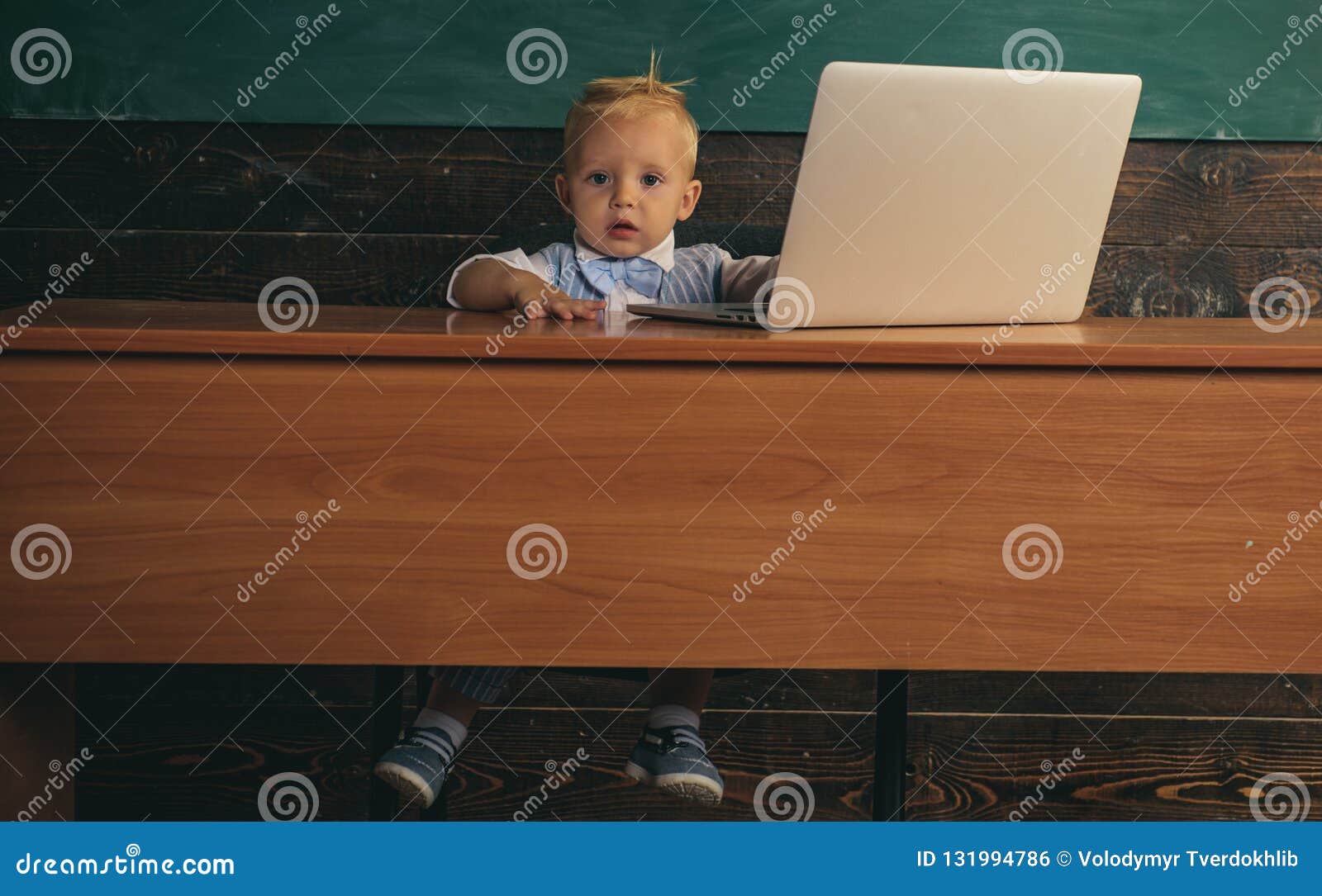 Adorable Toddler Learn Computer Knowledge in School Classroom. Test of ...
