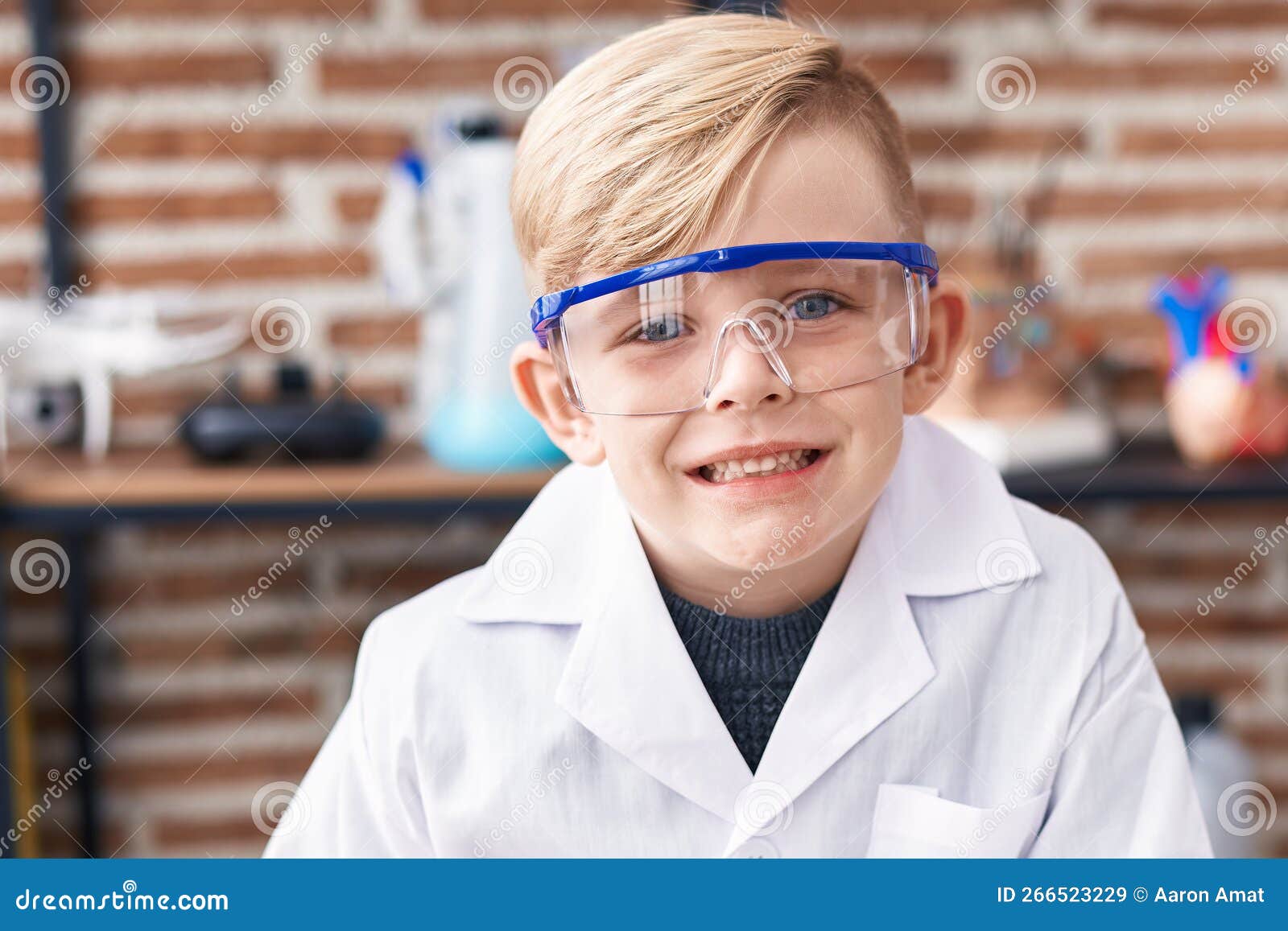 Adorable Toddler Scientist Smiling Confident Standing at Classroom ...