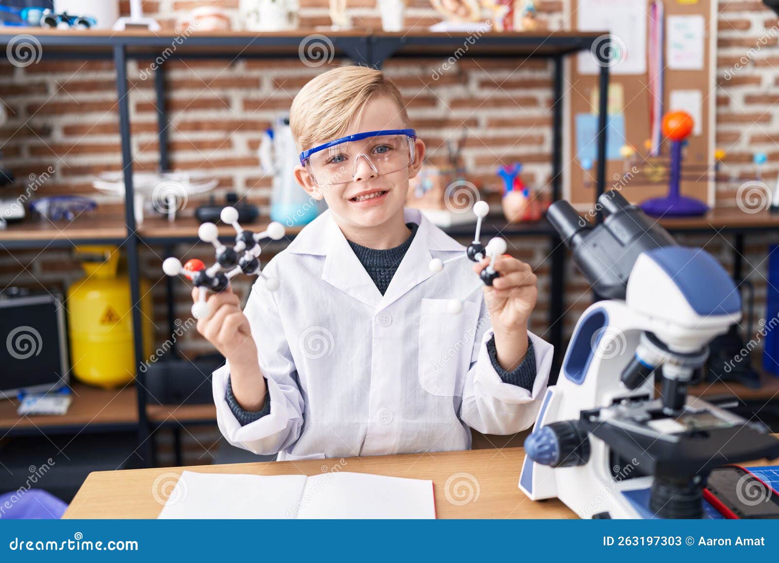 Adorable Toddler Student Smiling Confident Holding Molecule at ...