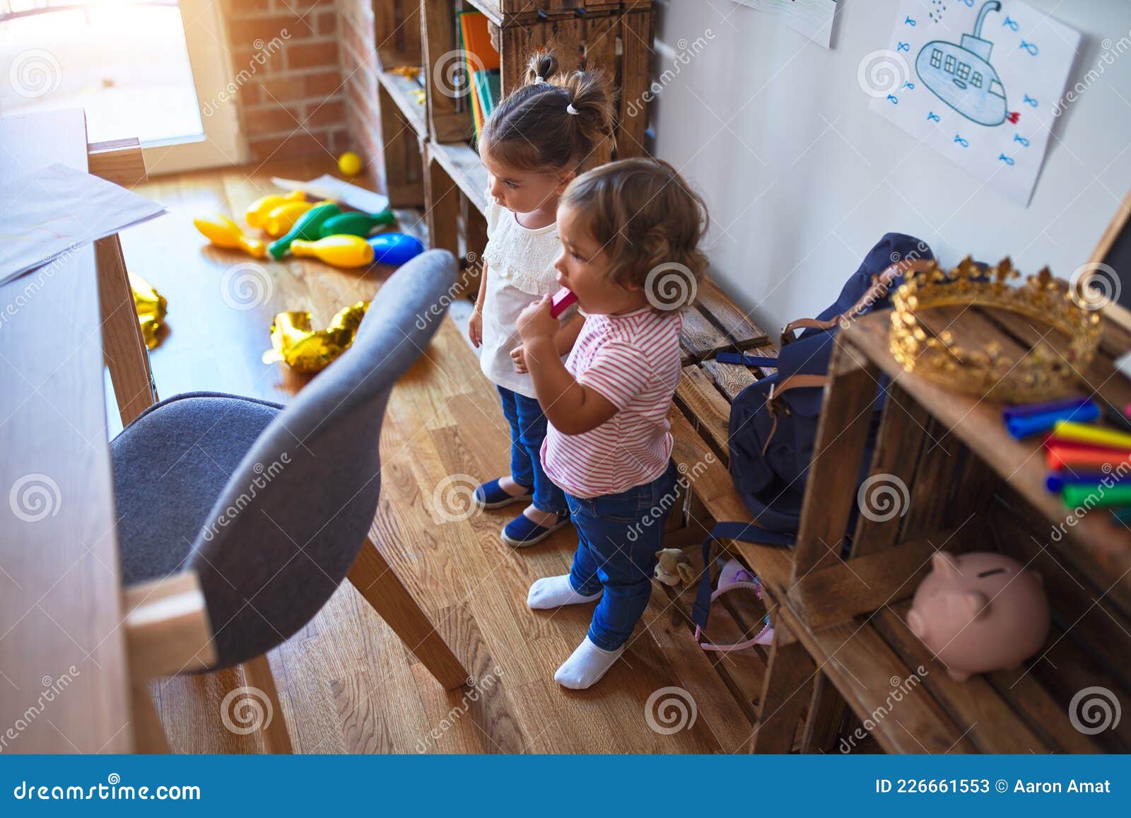 Adorable Toddlers Standing at Kindergarten Stock Image - Image of home ...