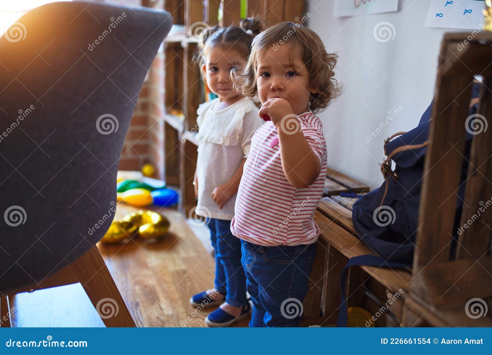 Adorable Toddlers Standing at Kindergarten Stock Photo - Image of child ...