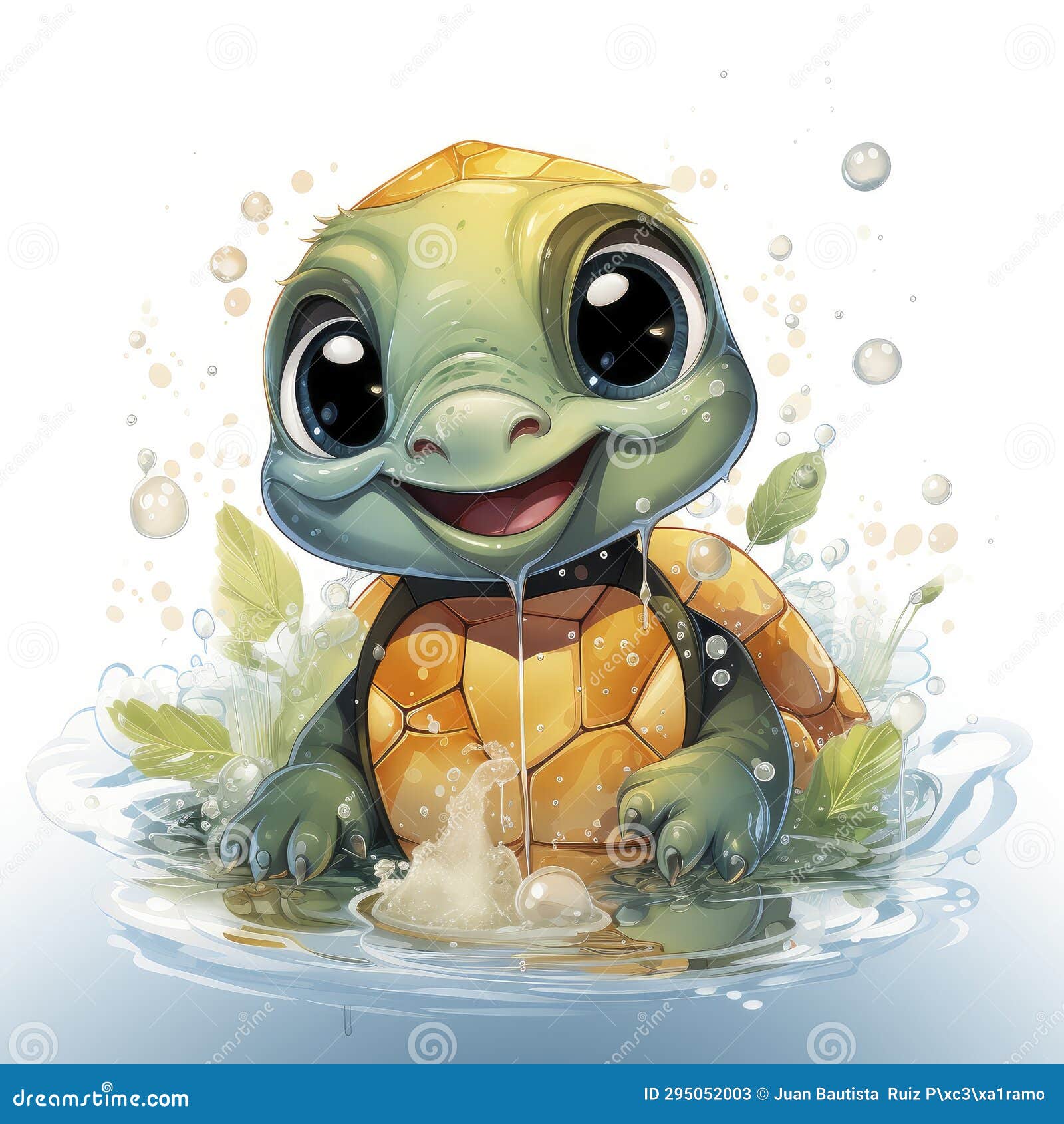 Adorable Turtle Sipping Cool Drinks, Surrounded by Water Bubbles, in a ...