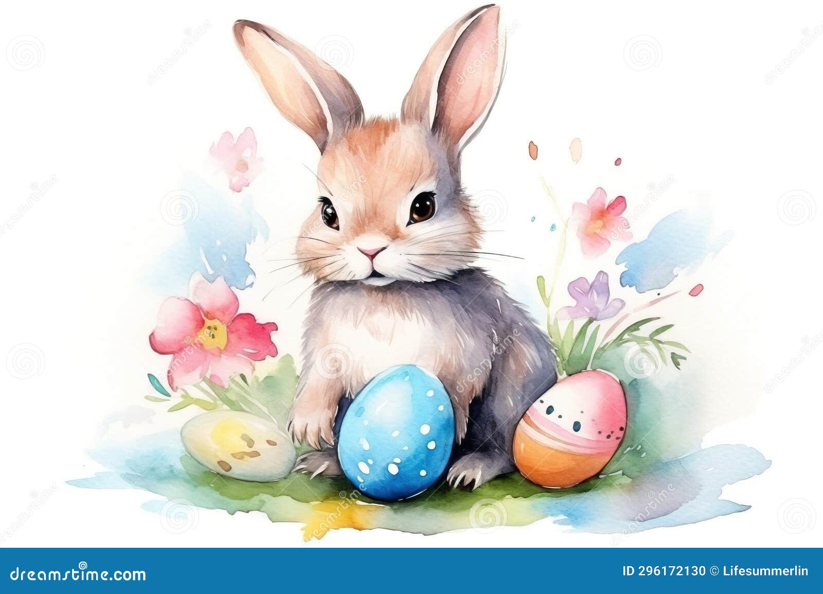Adorable Watercolor Easter Bunny in Cartoon Style Stock Illustration ...