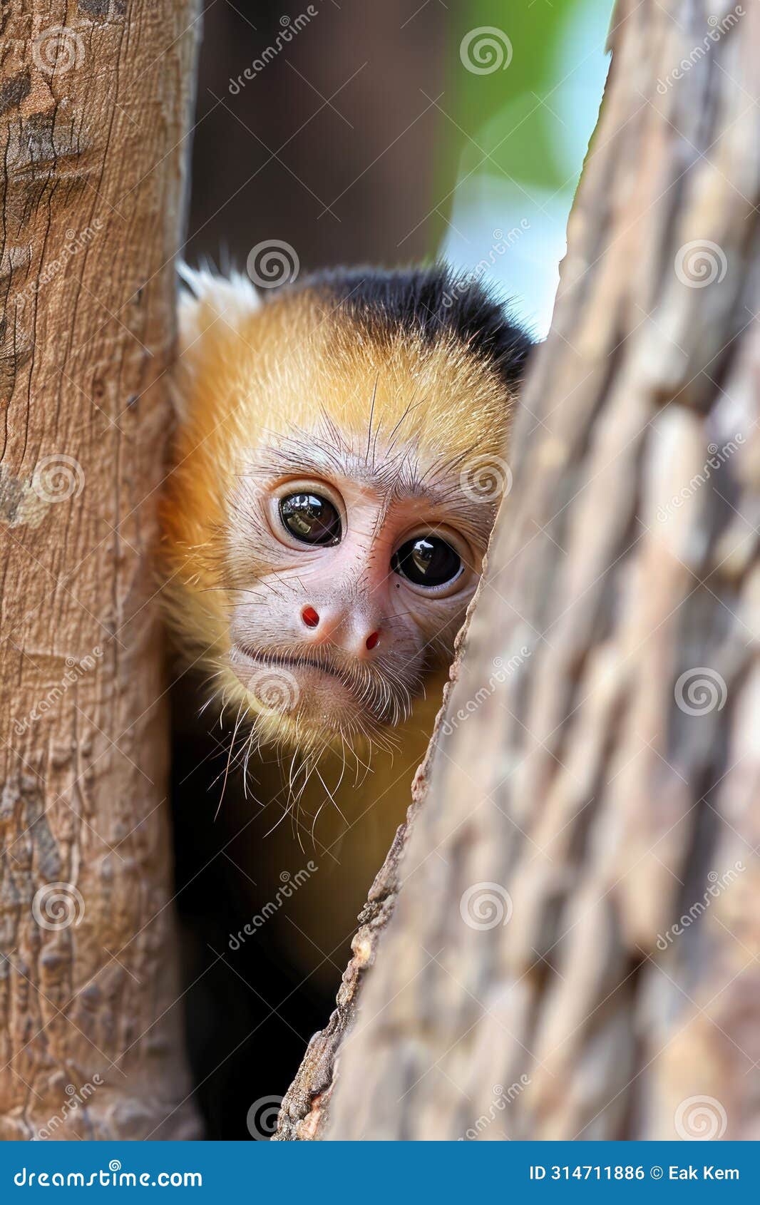 Adorable White Fronted Capuchin Monkey Peeking Curiously between ...