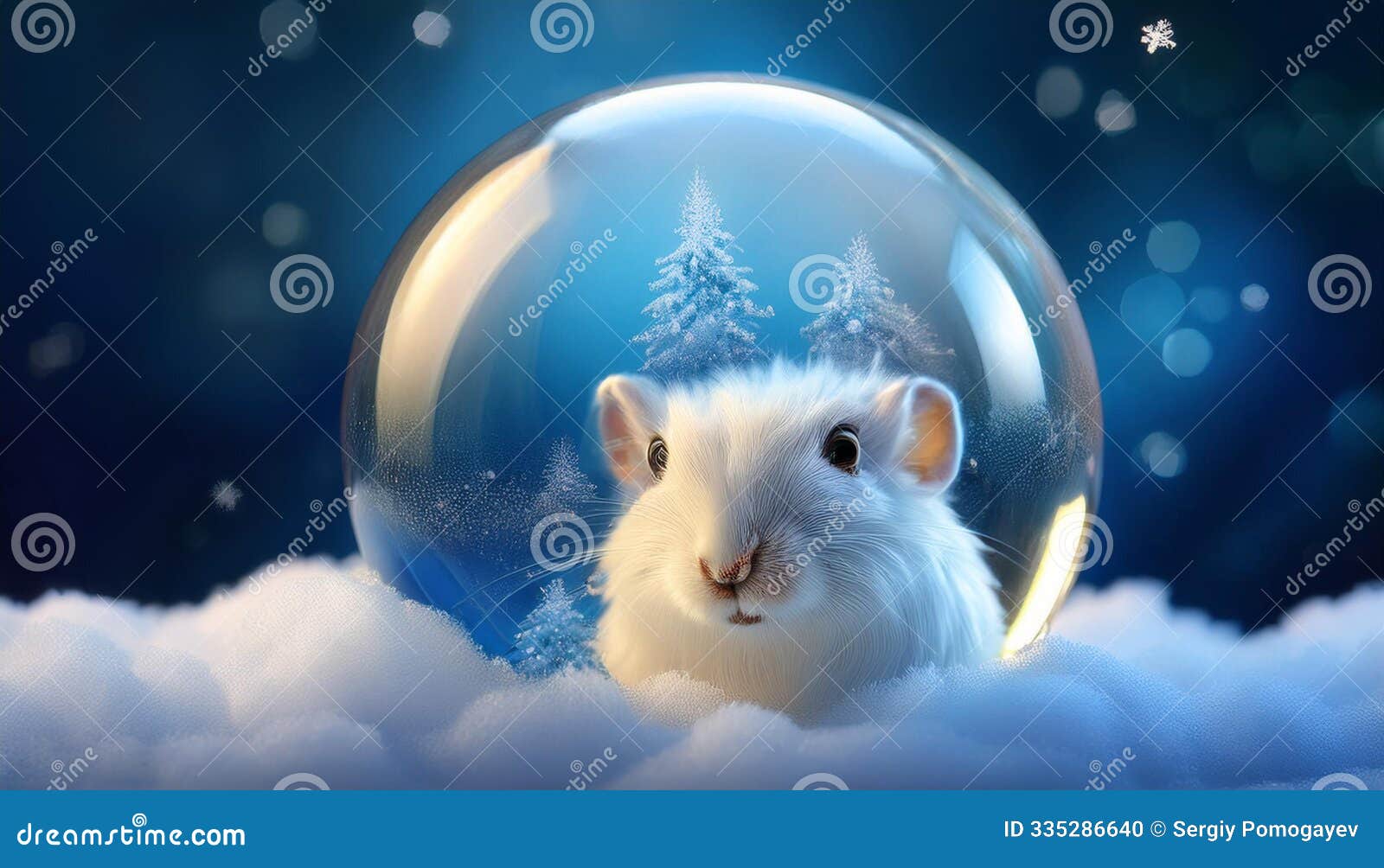 Adorable White Mouse in Snow Globe with Winter Scene Stock Illustration ...