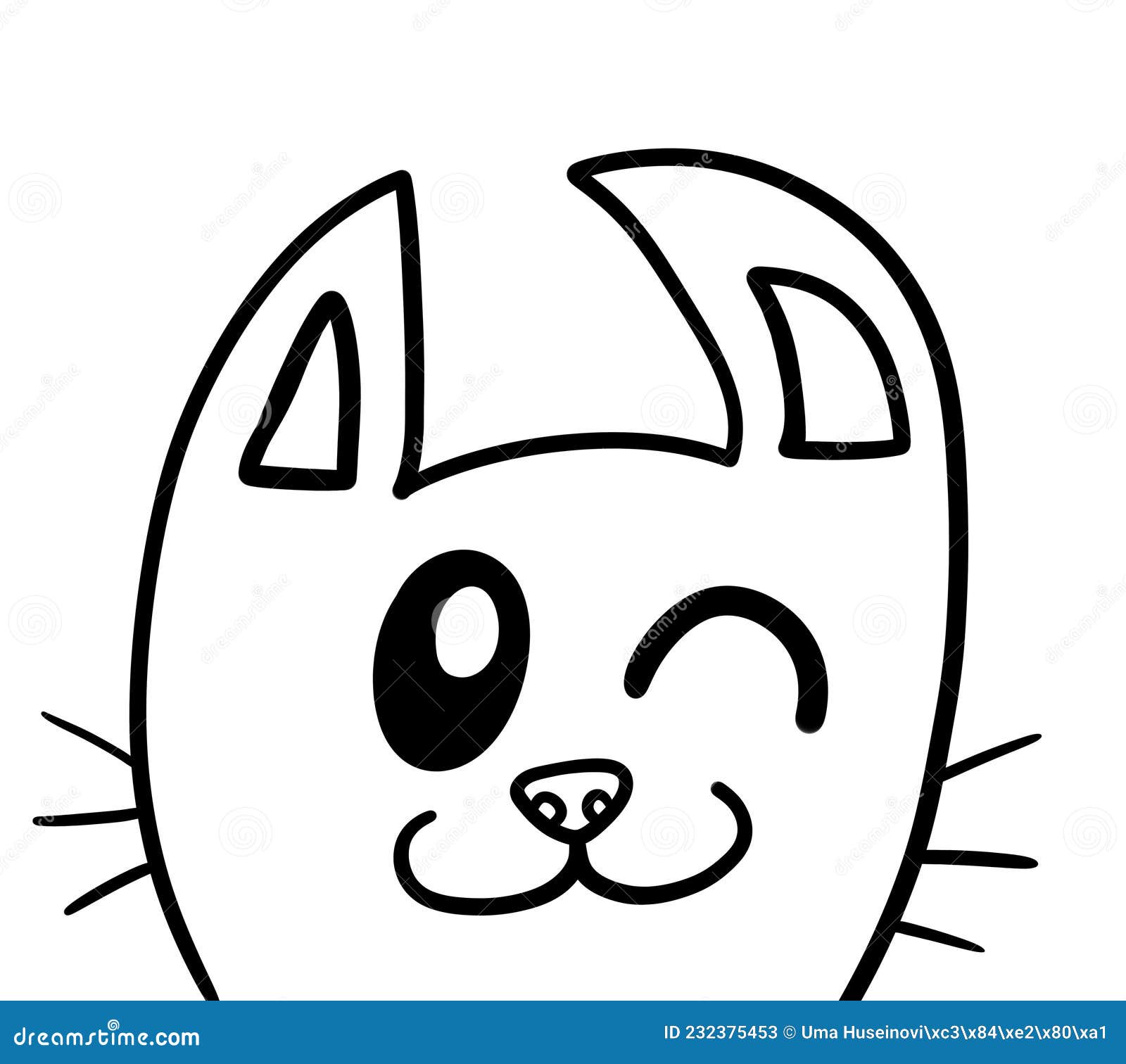 A Adorable Winking Cat Doodle Stock Illustration - Illustration of head ...