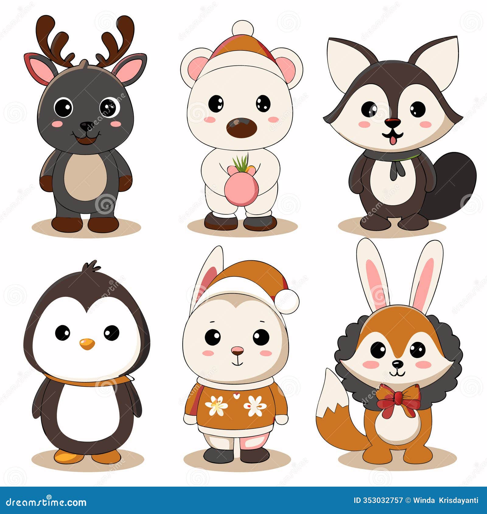 Adorable Winter Animals Cartoon Characters. (2 Stock Illustration ...