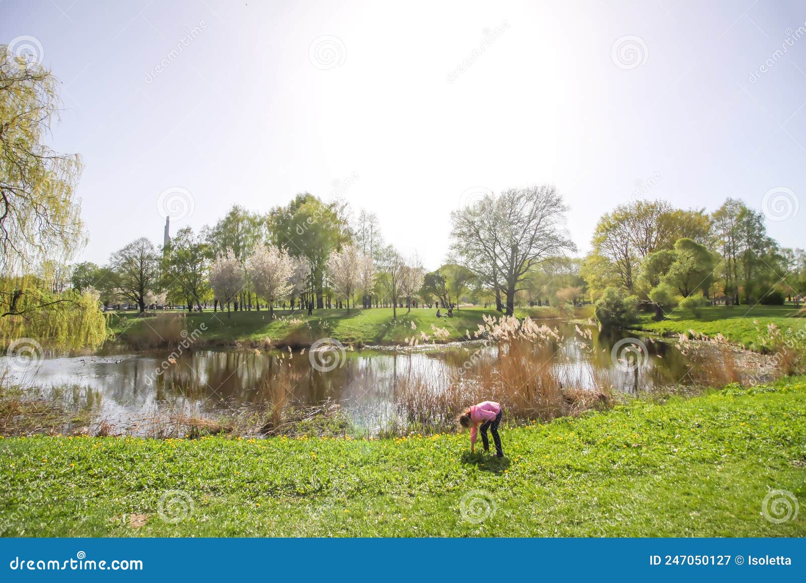 Adorable Young Girl Having Fun in a Spring Park. Child Walks on Green ...