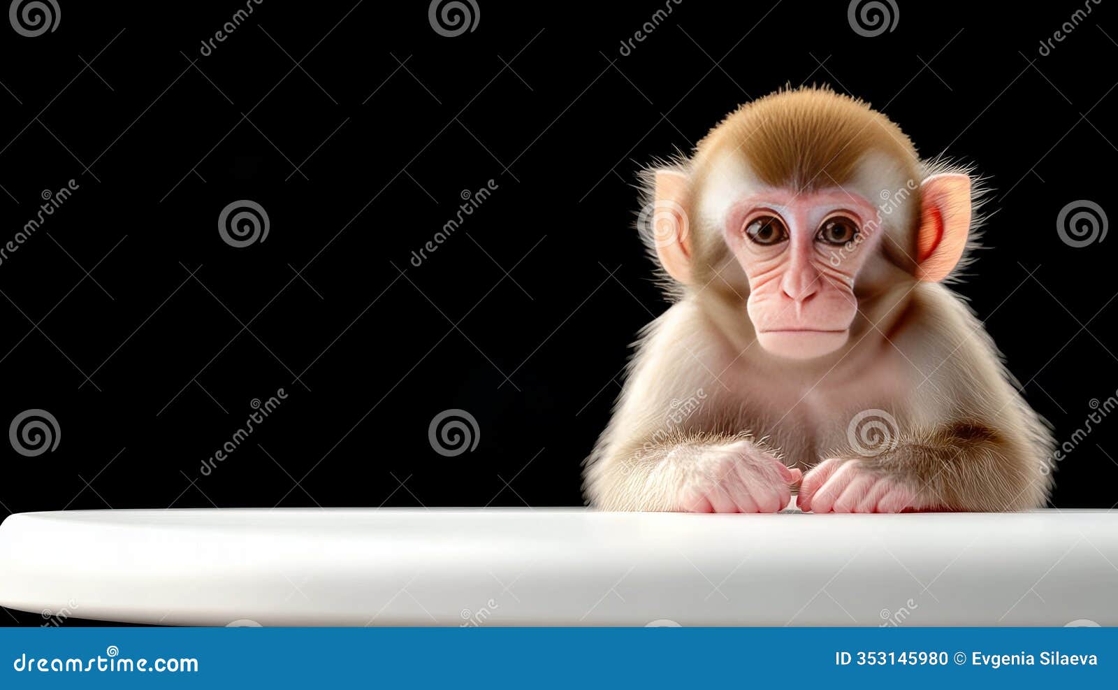 Adorable Young Monkey with Wide Eyes on White Surface Against Black ...