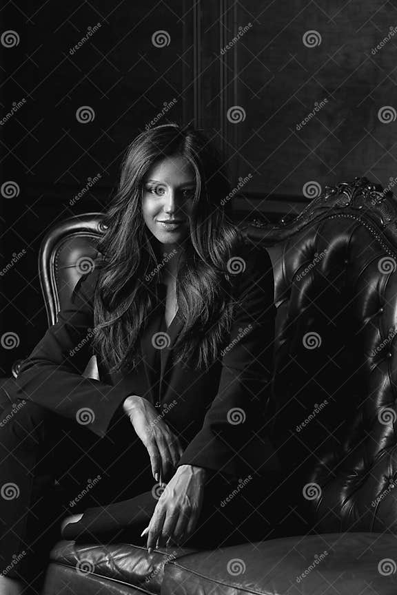 Adorable Young Model With Long Hair Wearing Jacket Posing On A Vintage