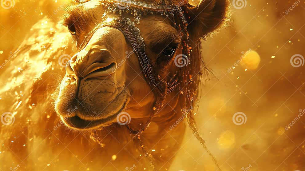 Adorned Camel in Golden Dust Cloud Stock Illustration - Illustration of ...