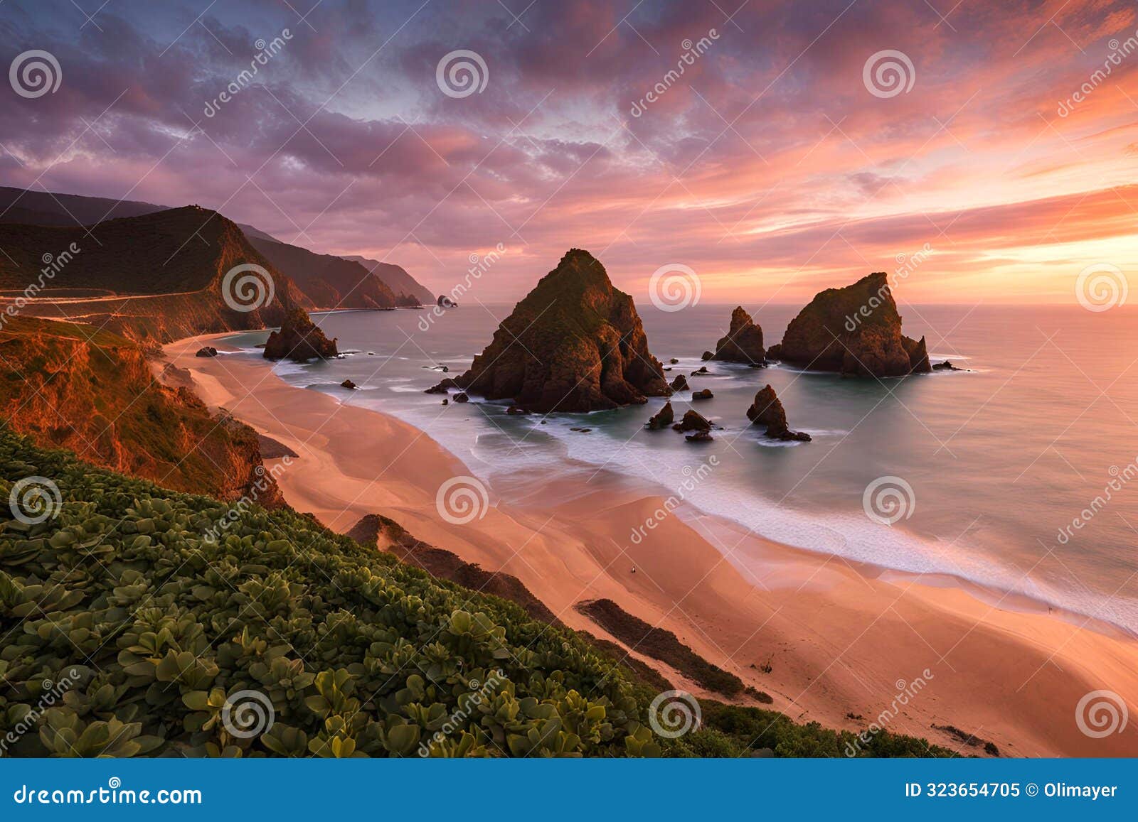 Adraga Beach At Beautiful Sunset Sky Background. Royalty-Free Stock ... Adraga Beach At Beautiful Sunset Sky Background. Royalty-Free Stock ...