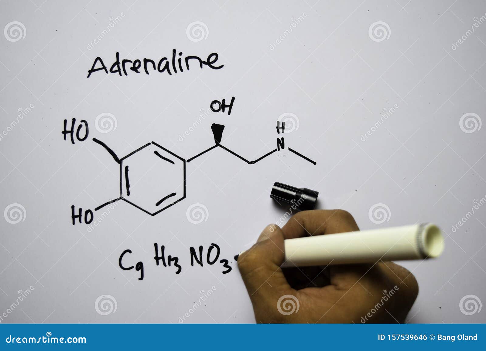 Adrenaline C9,H13,NO3 Molecule Written on the White Board. Structural ... Adrenaline C9,H13,NO3 Molecule Written on the White Board. Structural ...