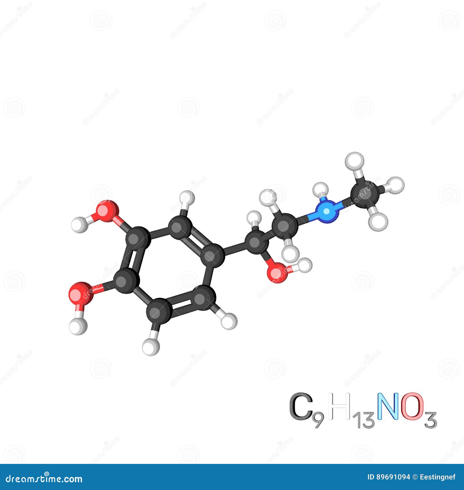 Adrenaline Model Molecule. Isolated on White Background. Cartoon Stock ...