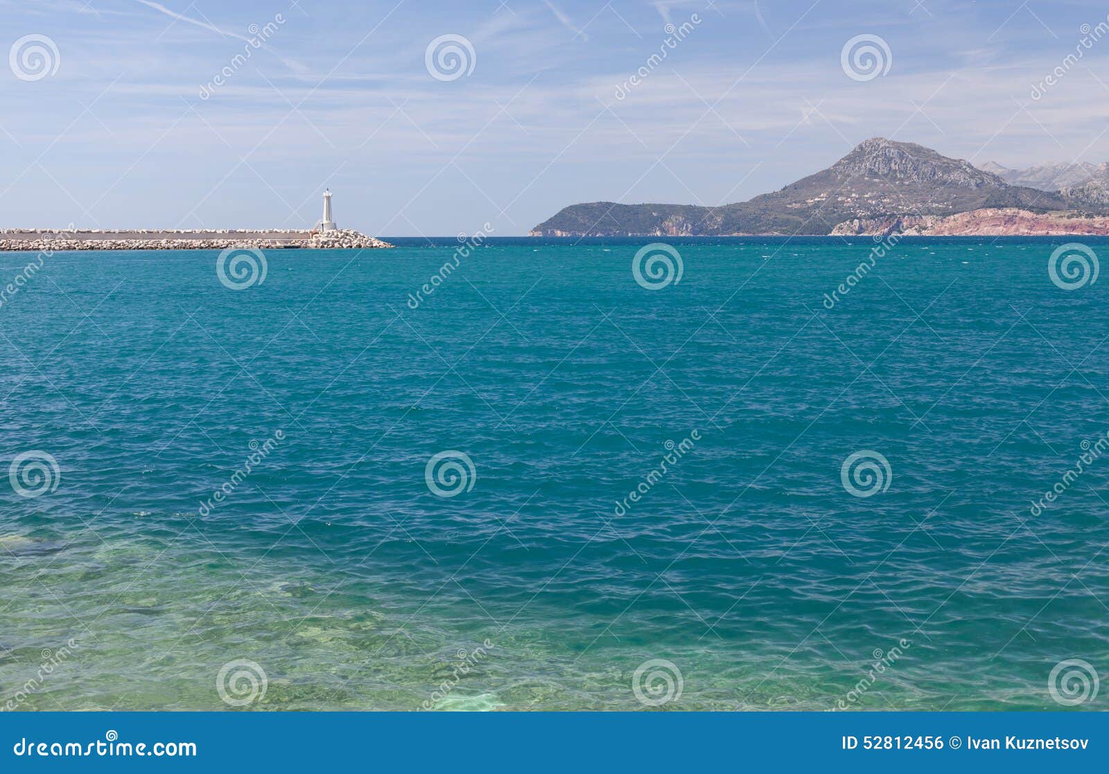 Adriatic Sea, Lighthouse and the Mountains Stock Photo - Image of ...