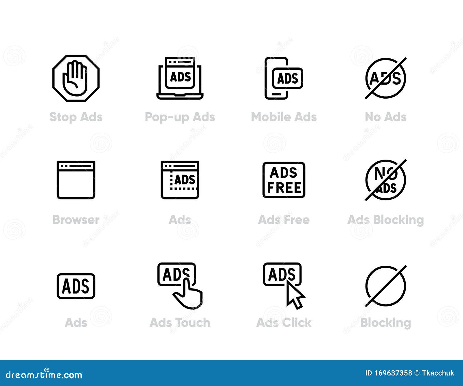 Ads Blocking, Ad Ban, Remove Advertisement Logo Vector Icons. Editable ...