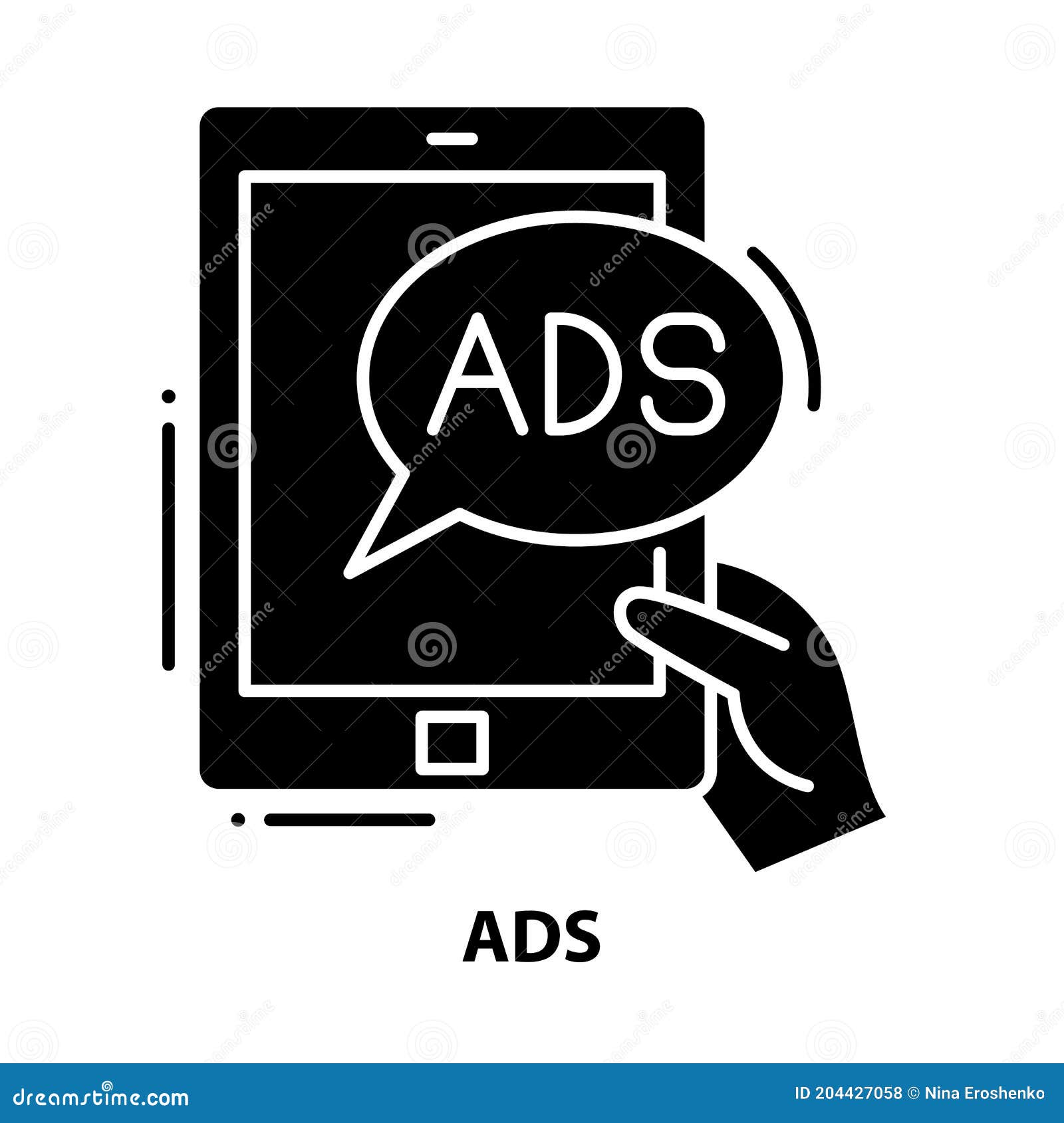 Ads Icon, Black Vector Sign with Editable Strokes, Concept Illustration ...