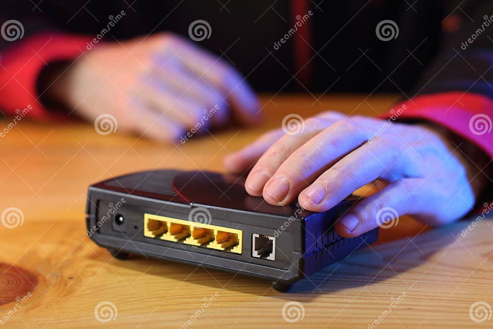 Adsl Modem on the Table in Front of the Person Stock Image - Image of ...