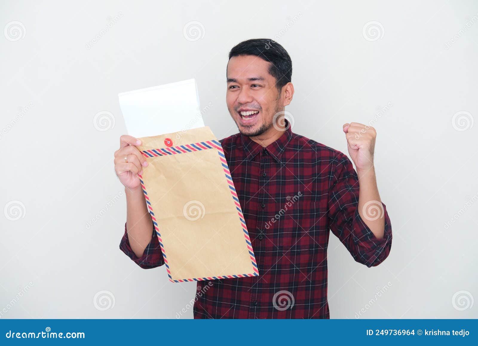 Adult Asian Man Showing Excited Expression when Read Document from ...