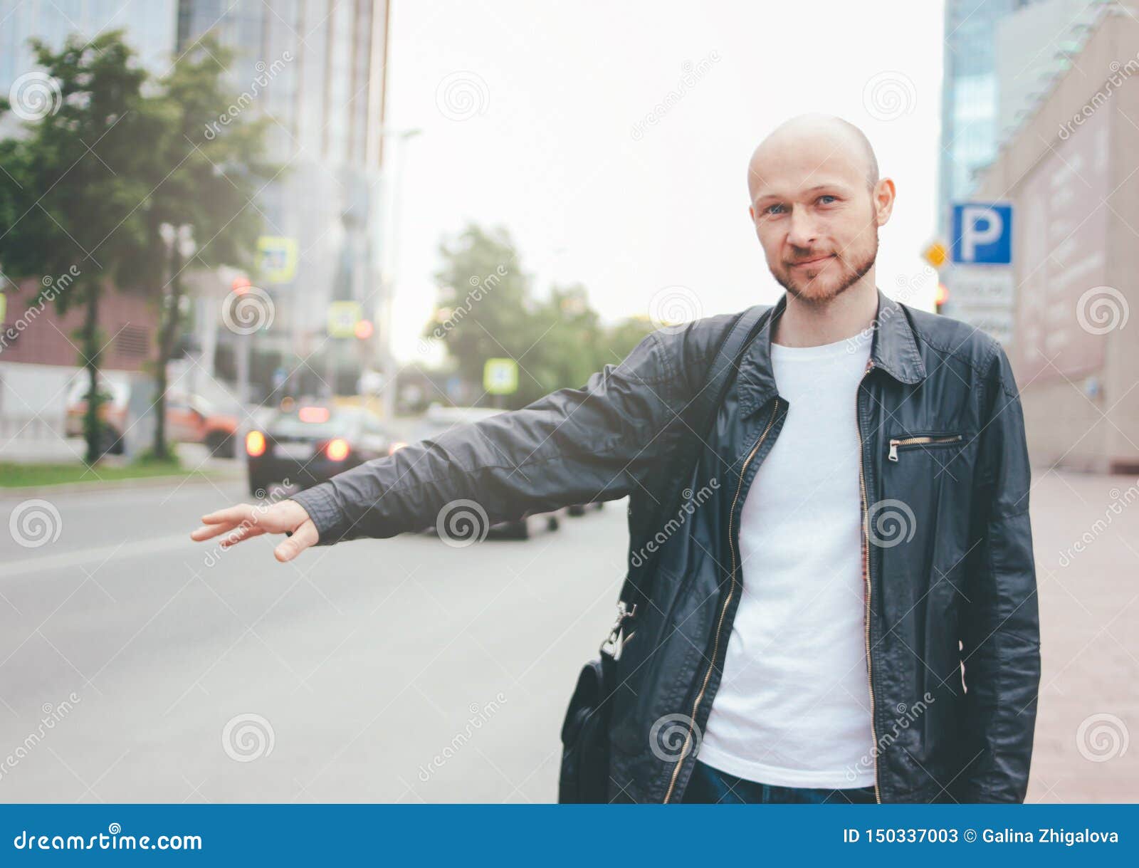 Adult Attractive Bald Bearded Man Catching Taxi in City Street Stock ... Adult Attractive Bald Bearded Man Catching Taxi in City Street Stock ...