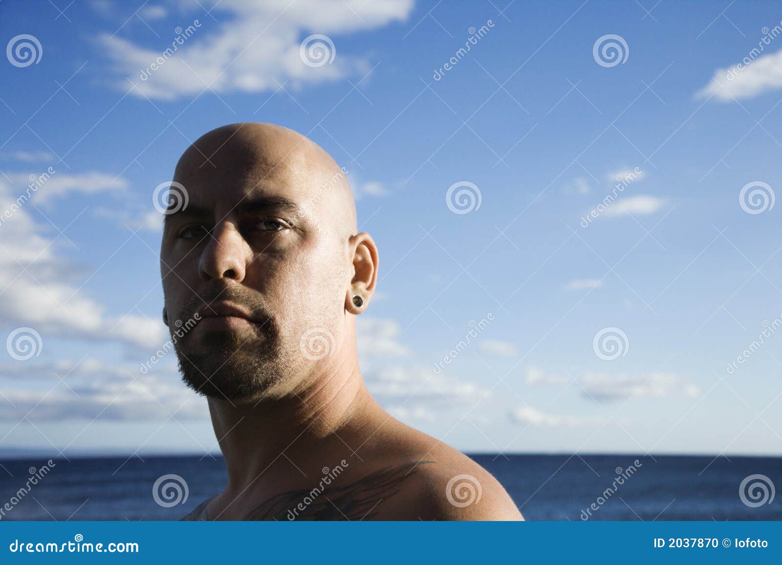 Adult bald male on beach. stock photo. Image of water - 2037870