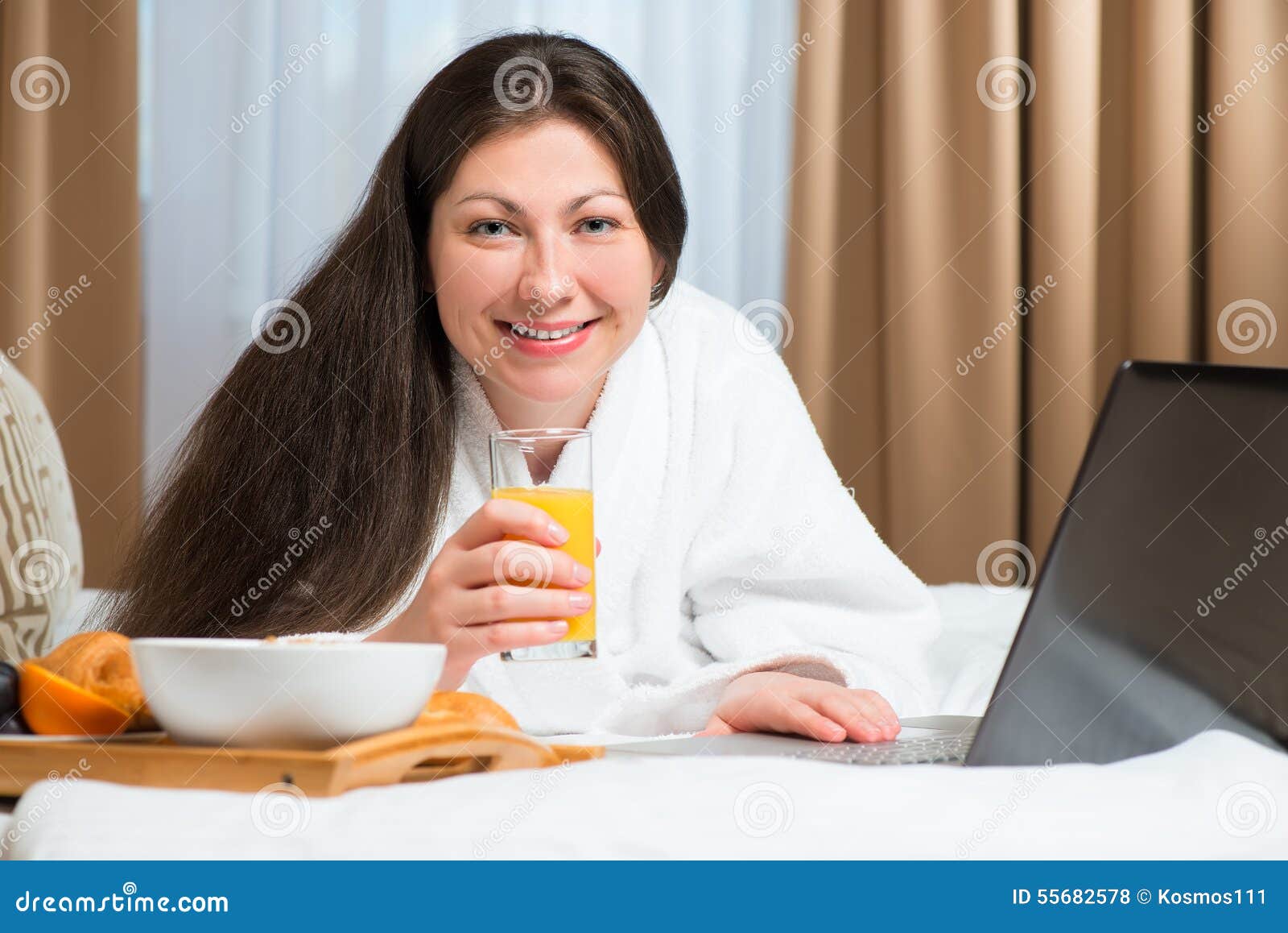 Adult Beautiful Brunette Having Breakfast Stock Photo - Image of ...