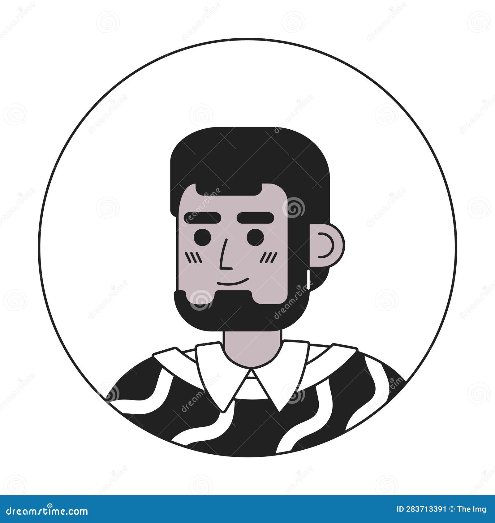 Adult Brunette Man With Beard Monochrome Flat Linear Character Head