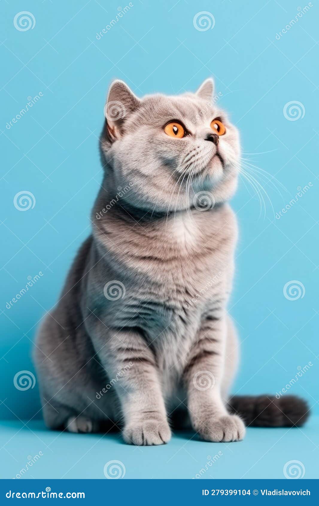 Adult Cat in Profile on a Blue Background. with Free Space. AI ...