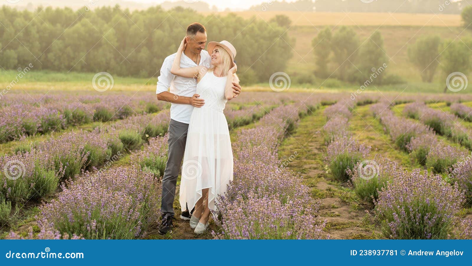 Adult Couple in the Lavender Fields Stock Image - Image of together ...