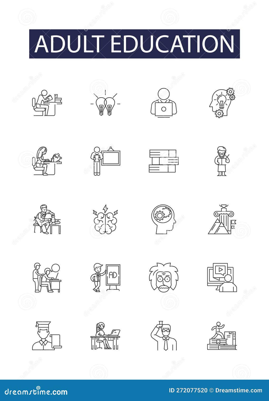 Adult Education Line Vector Icons and Signs. Education, Learning ...