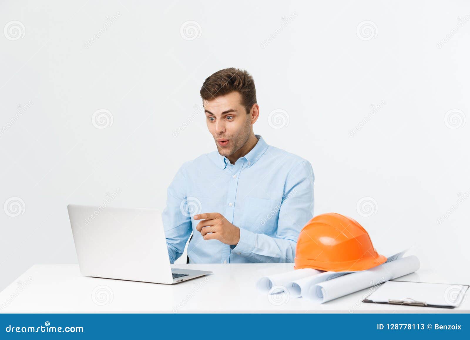 Adult Engineer Surprising with Something in Notebook. Stock Image ...