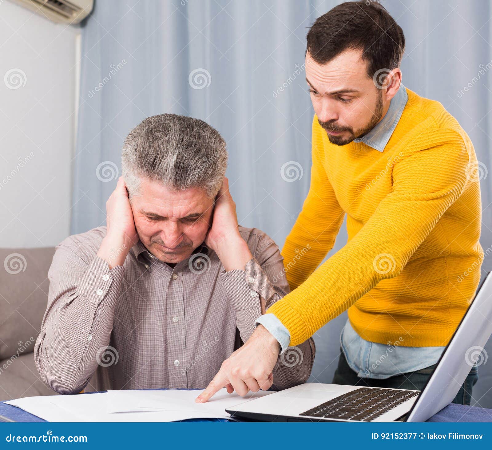 Adult Father and Son Discuss Contract Stock Image - Image of indoors ...