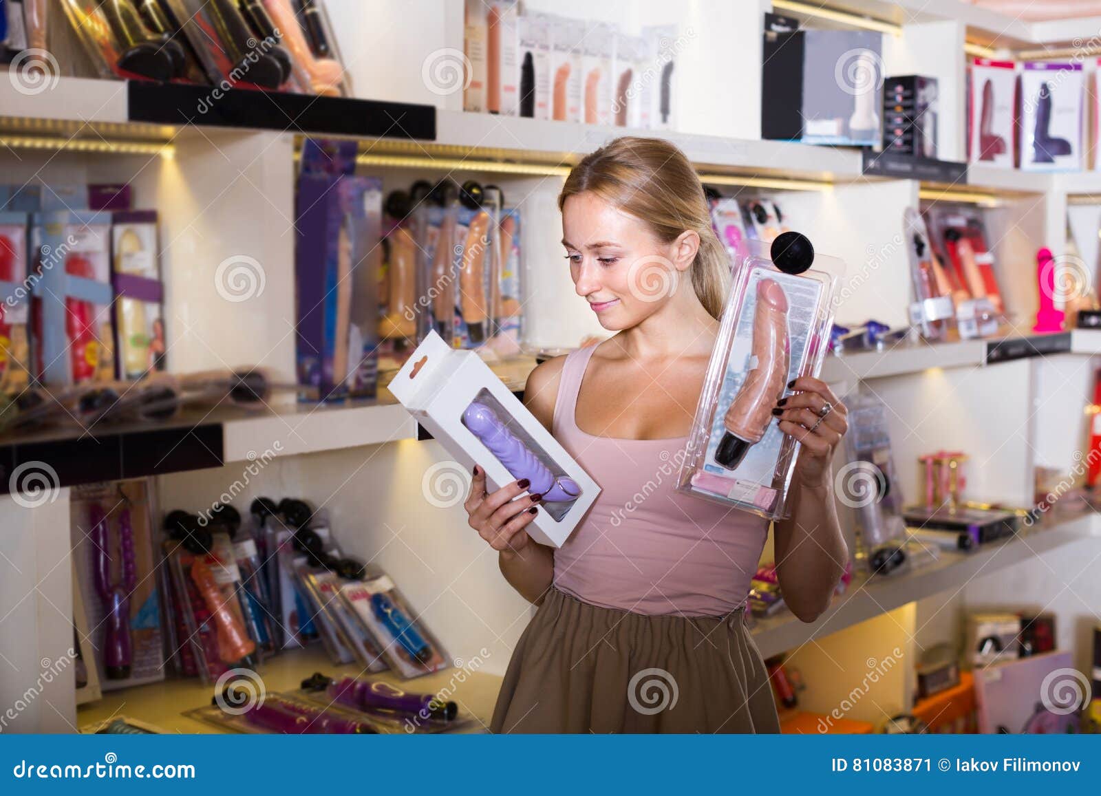 Adult Girl Choosing Toys In Sex Shop Stock Image Image Of Lifestyle
