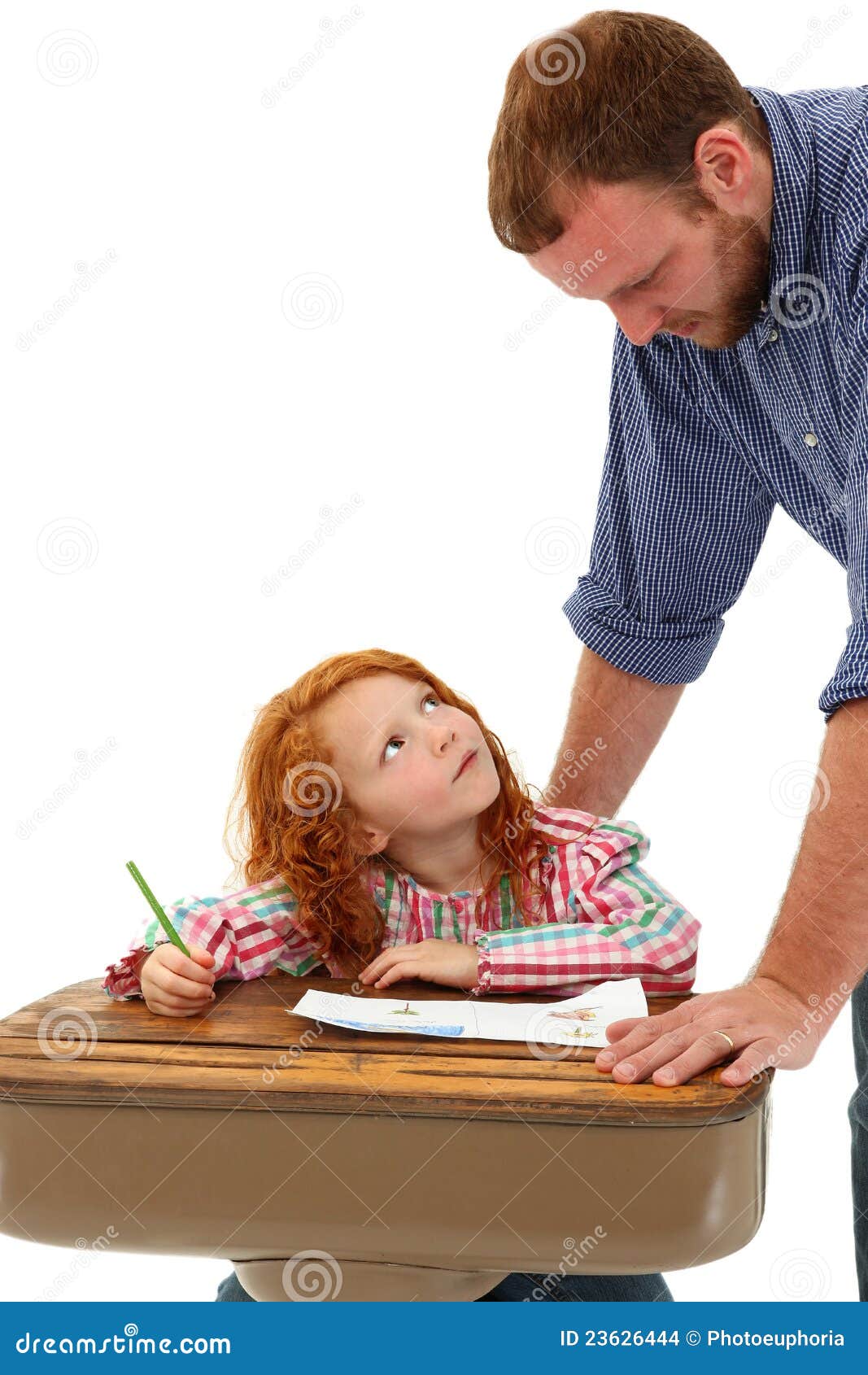 Adult Helping School Child at Desk Stock Photo - Image of child ...