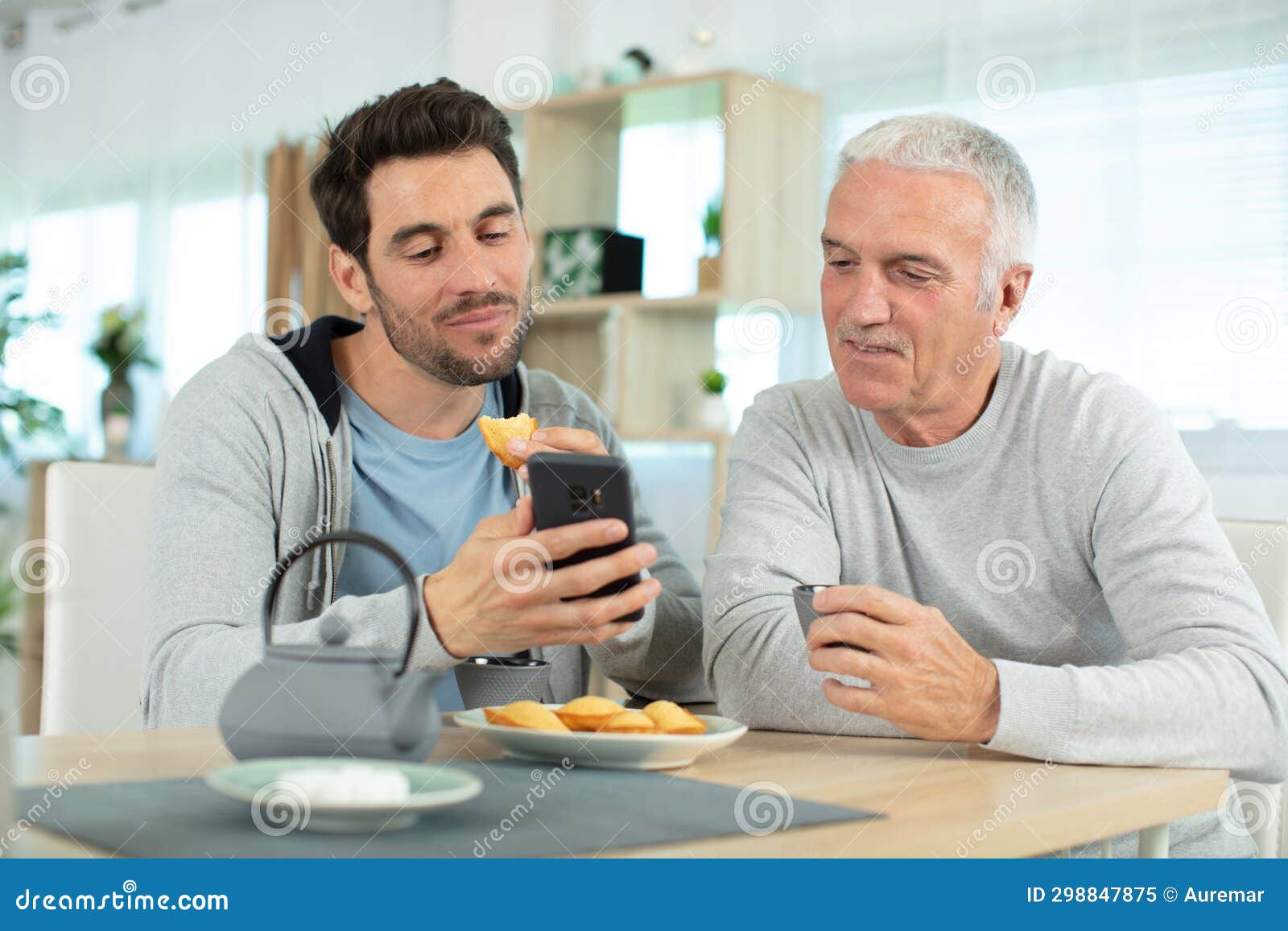 Adult Hipster Son And Senior Father In Kitche Stock Image Image Of