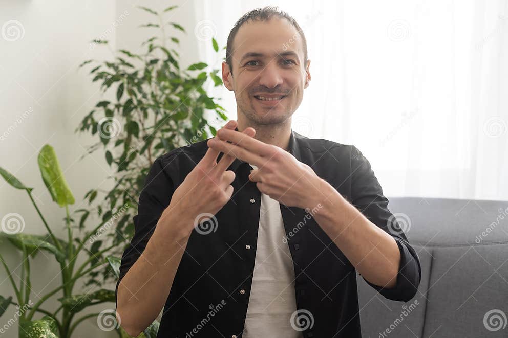 Adult Learning Sign Language for Deaf Disabled. Stock Photo - Image of ...
