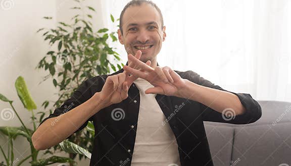 Adult Learning Sign Language for Deaf Disabled. Stock Image - Image of ...