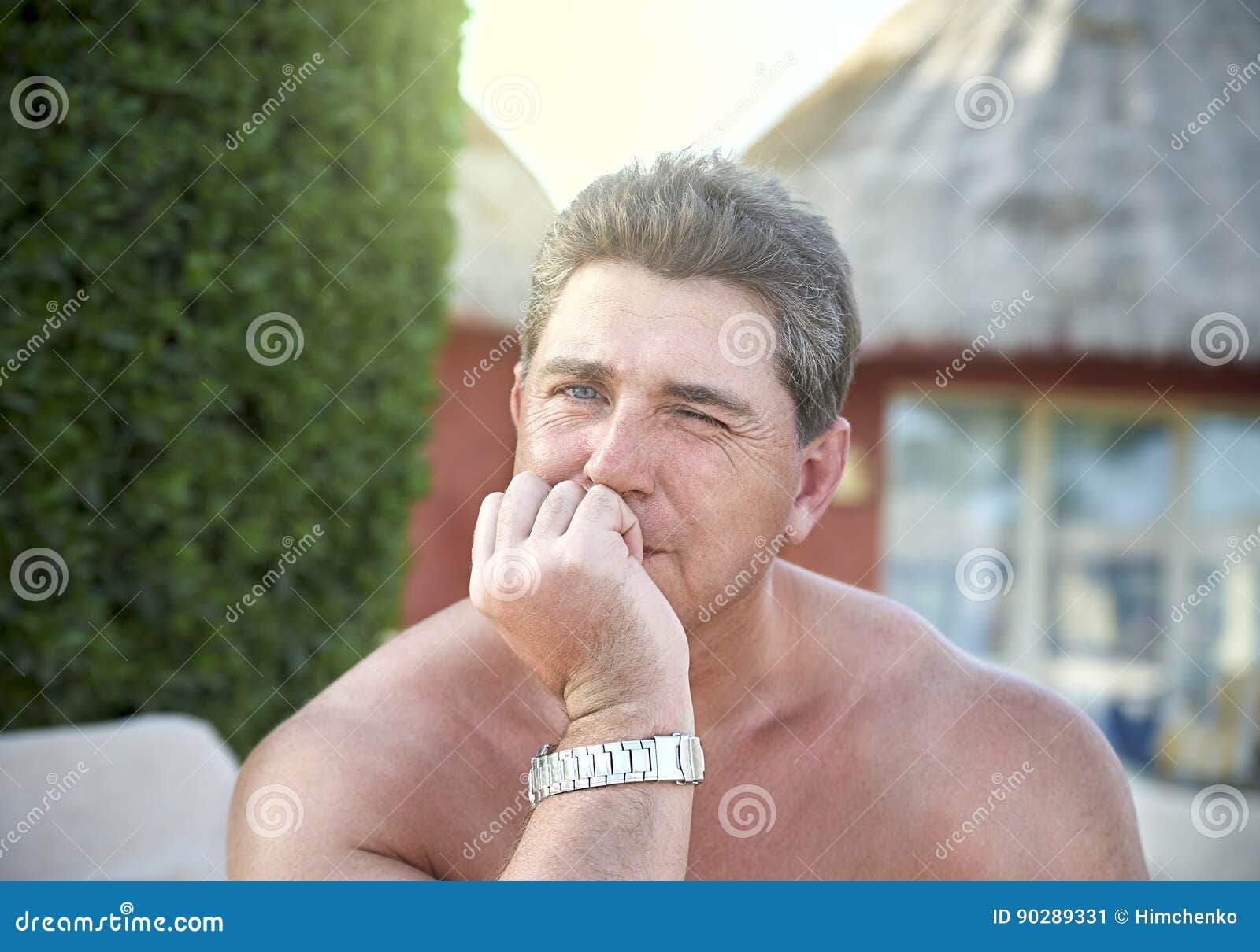 Adult Male Bodybuilder Sunbathing on the Beach Stock Image - Image of ...