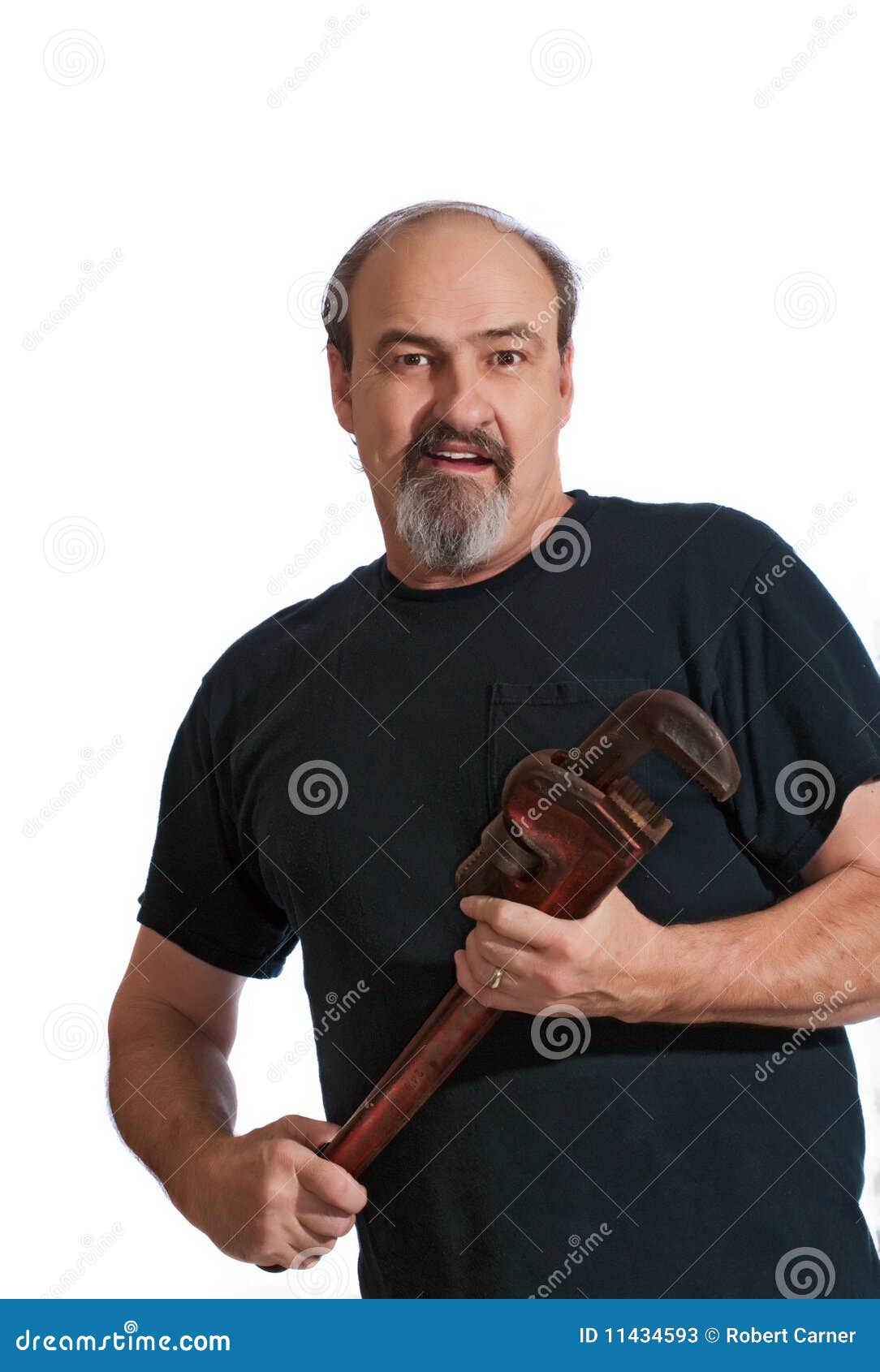 Adult Male with a Pipe Wrench Stock Image - Image of laborer, isolated ...
