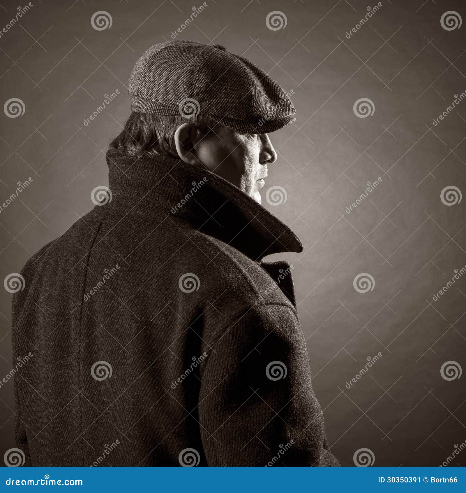 Adult man in a cap stock image. Image of back, coat, characters - 30350391