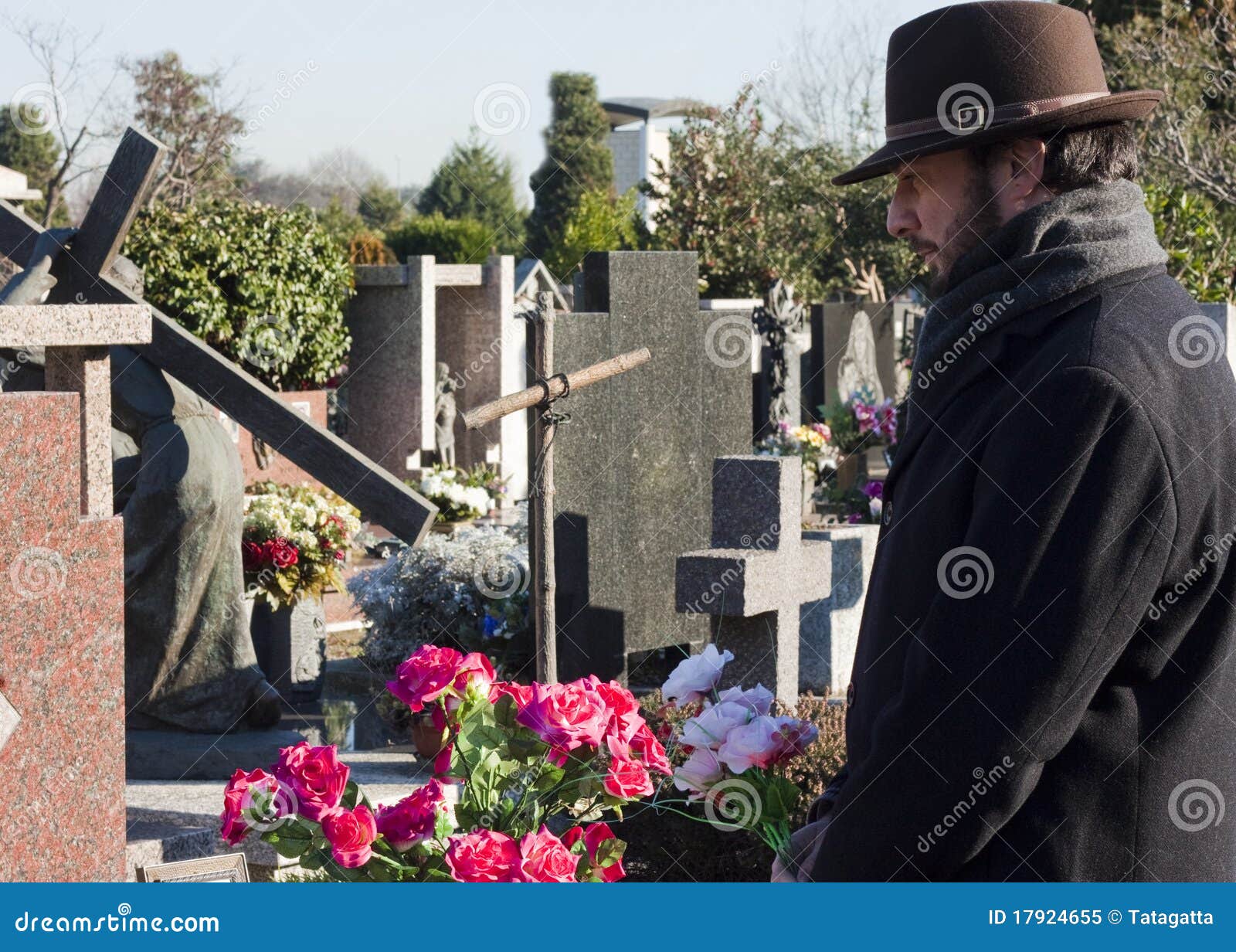 Adult Man at Cemetery stock image. Image of mourn, religious - 17924655